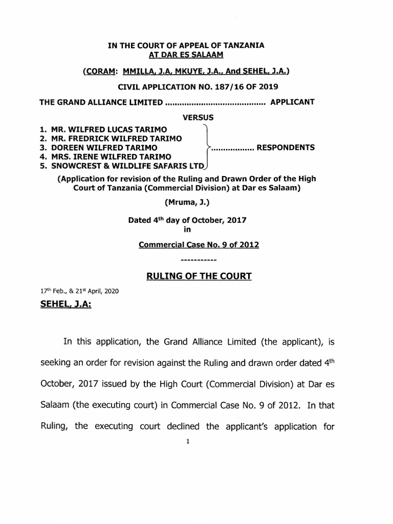 Grand Alliance Limited vs. Tarimo Family | PDF | Judgment (Law ...