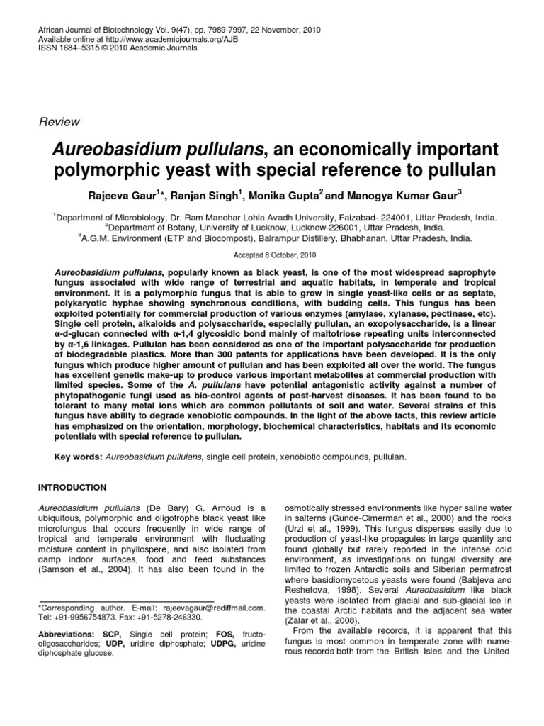 Aureobasidium Pullulans Economically Important Polymorphic Yeast With ...