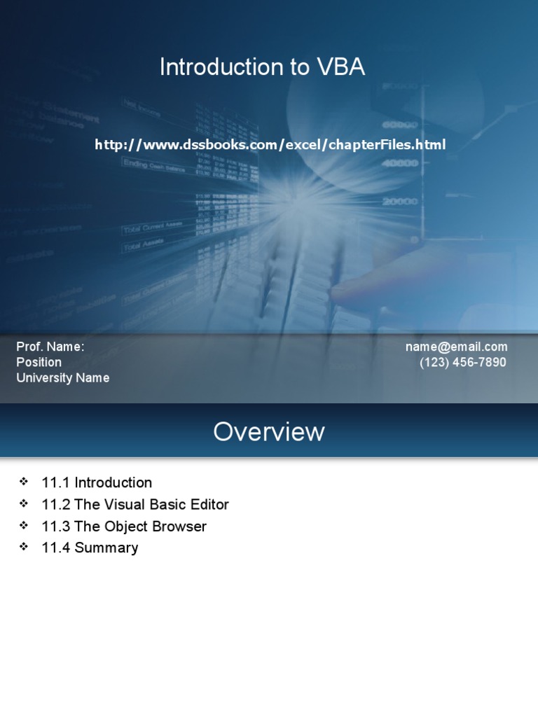 Introduction To VBA: Prof. Name: Position (123) 456-7890 University Name | PDF | Visual Basic ...