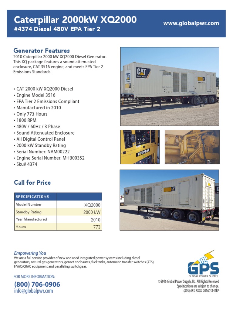 Caterpillar 2000kW XQ2000: Generator Features | PDF | Electric ...