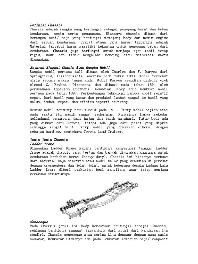Definisi dan Jenis-Jenis Chassis Mobil | PDF | Bisnis | Teknologi ...