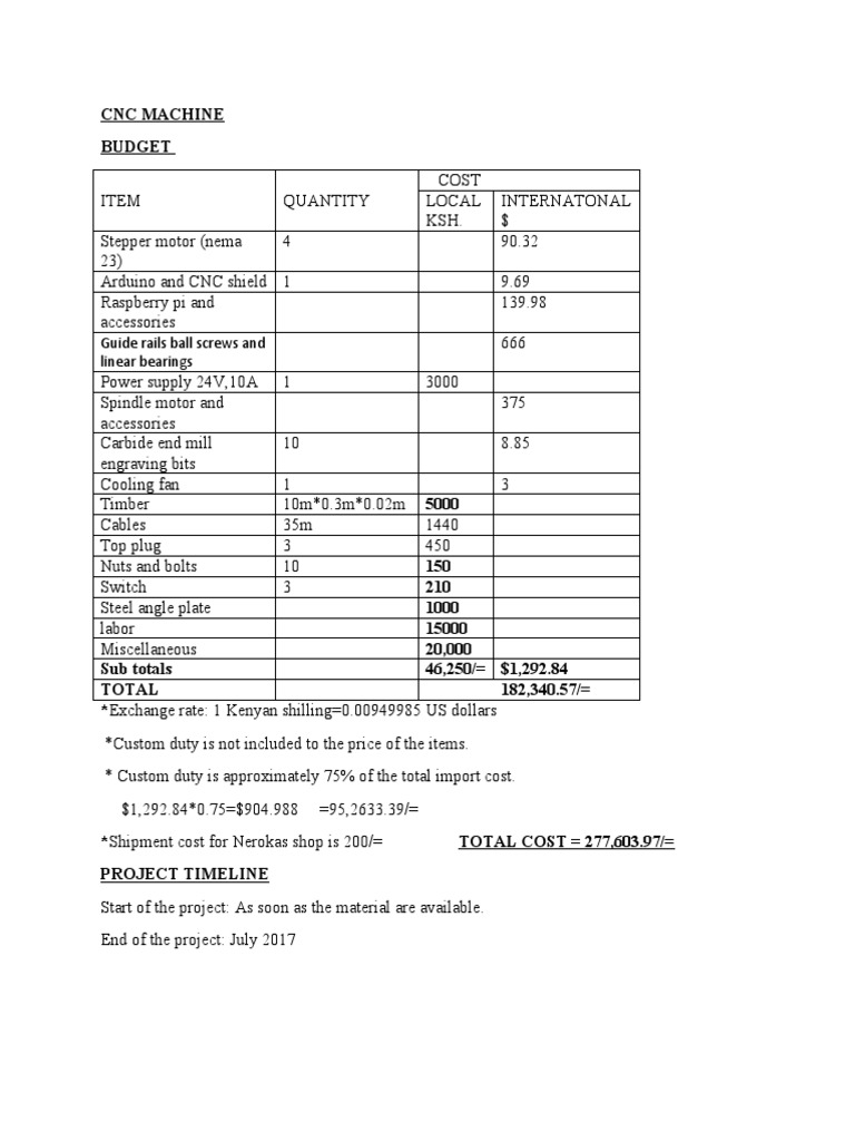 Budget and Timeline for Building a CNC Machine | PDF | Numerical ...