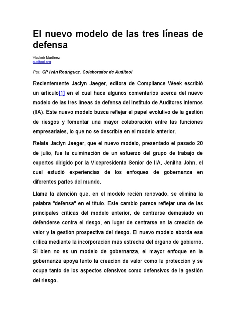 El Nuevo Modelo de Las Tres Líneas de Defensa | PDF | Auditoría ...