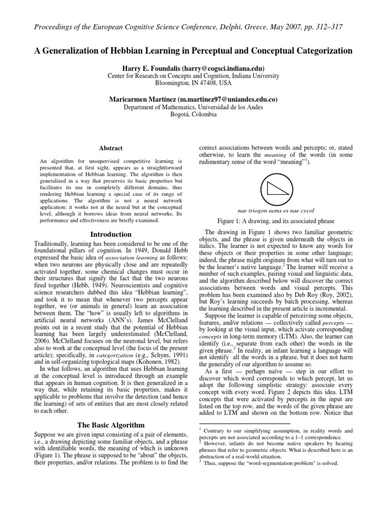 Generalization of Hebbian Learning and Categorization | PDF ...