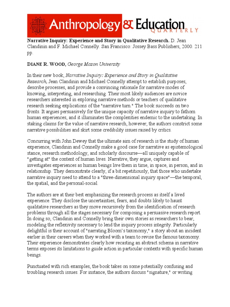 Narrative Inquiry: Experience and Story in Qualitative Research. D ...