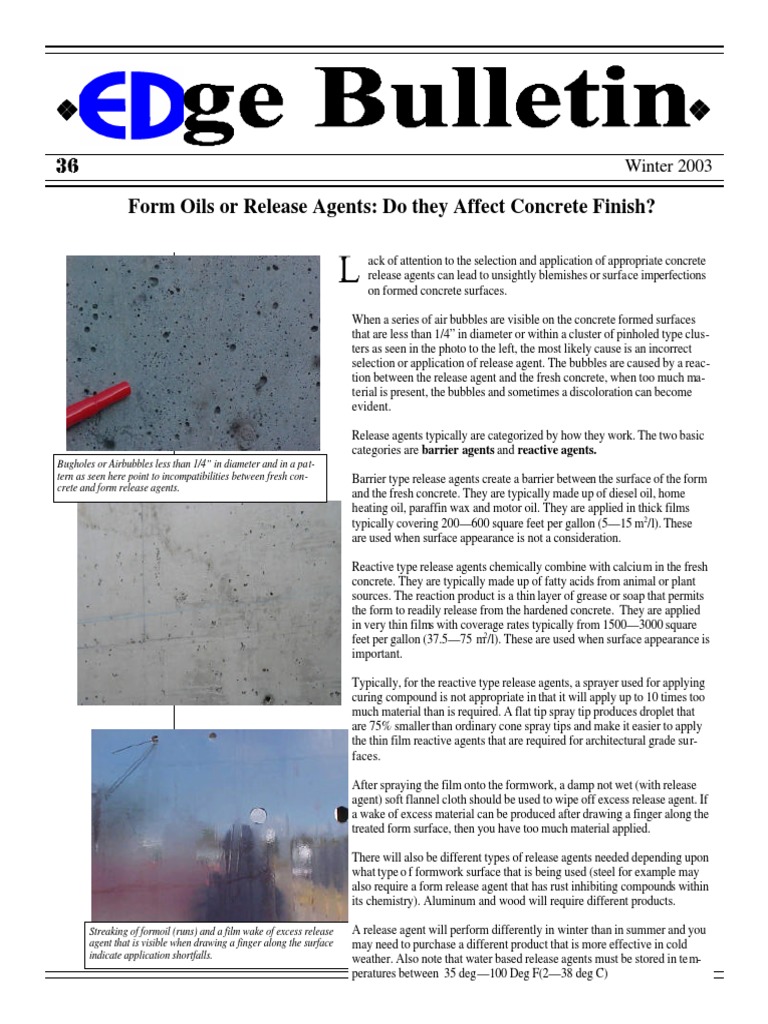 Form Oils or Release Agents: Do They Affect Concrete Finish? | PDF ...