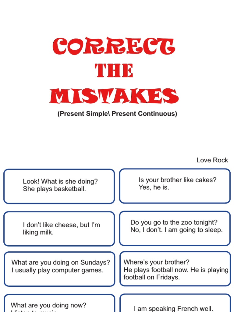 Correct THE Mistakes: (Present Simple/ Present Continuous) | PDF ...