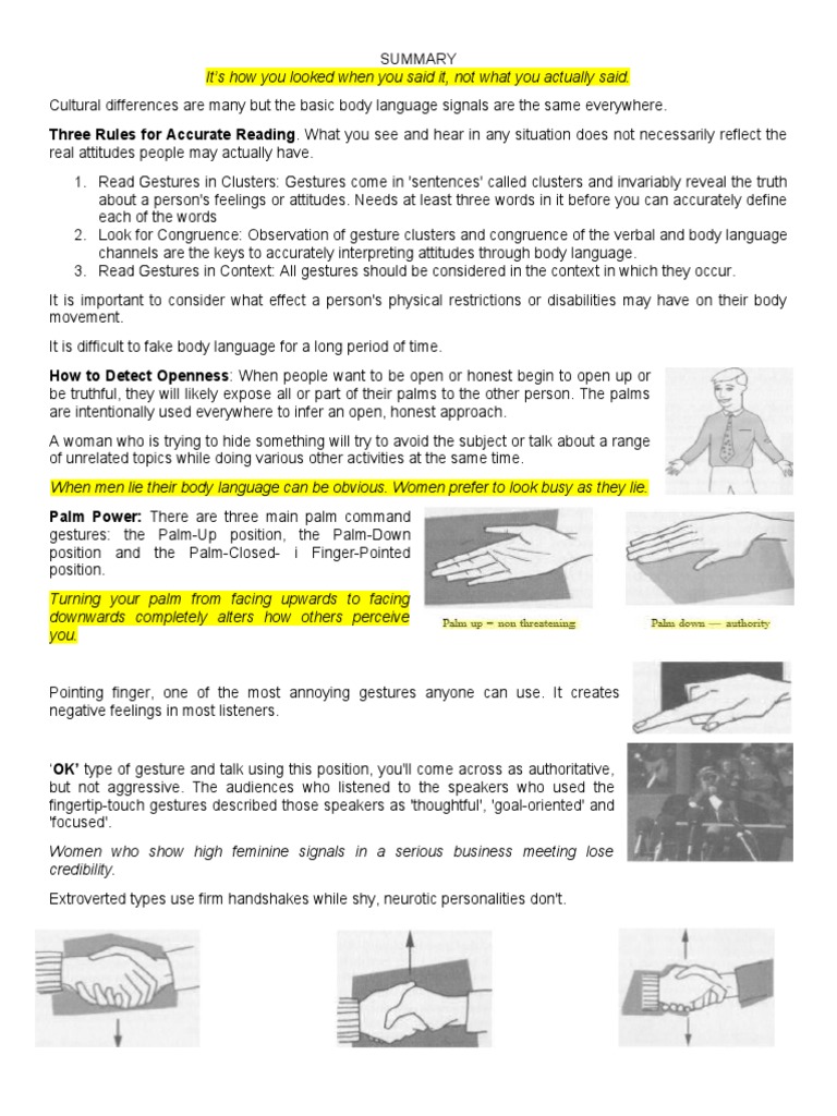Body Language Summary | PDF | Body Language | Psychological Concepts