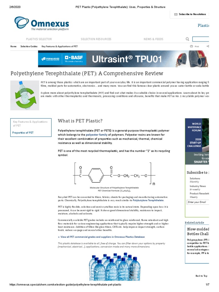 PET Plastic (Polyethylene Terephthalate) - Uses, Properties & Structure ...