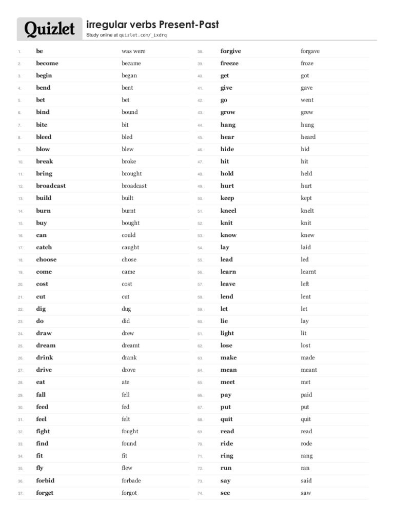 Irregular Verbs Present-Past | PDF