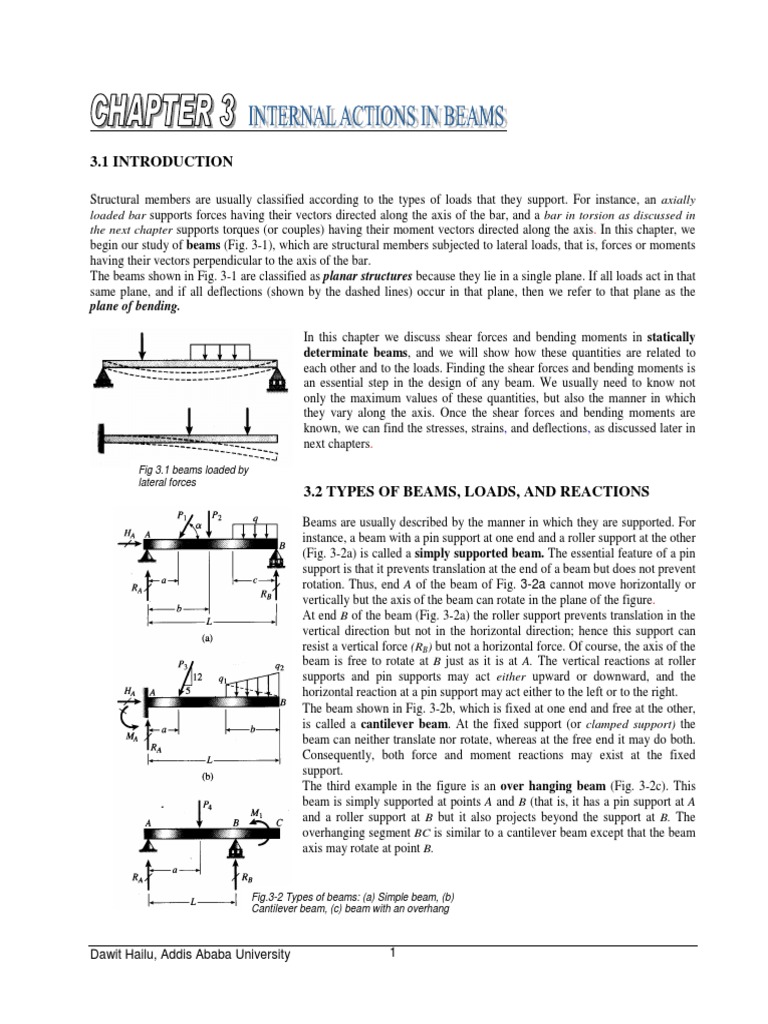 Chapter-3 Internal Actions in Beams PDF | PDF | Bending | Beam (Structure)