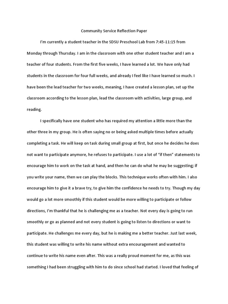 Community Service Reflection Paper | PDF | Classroom | Lesson Plan
