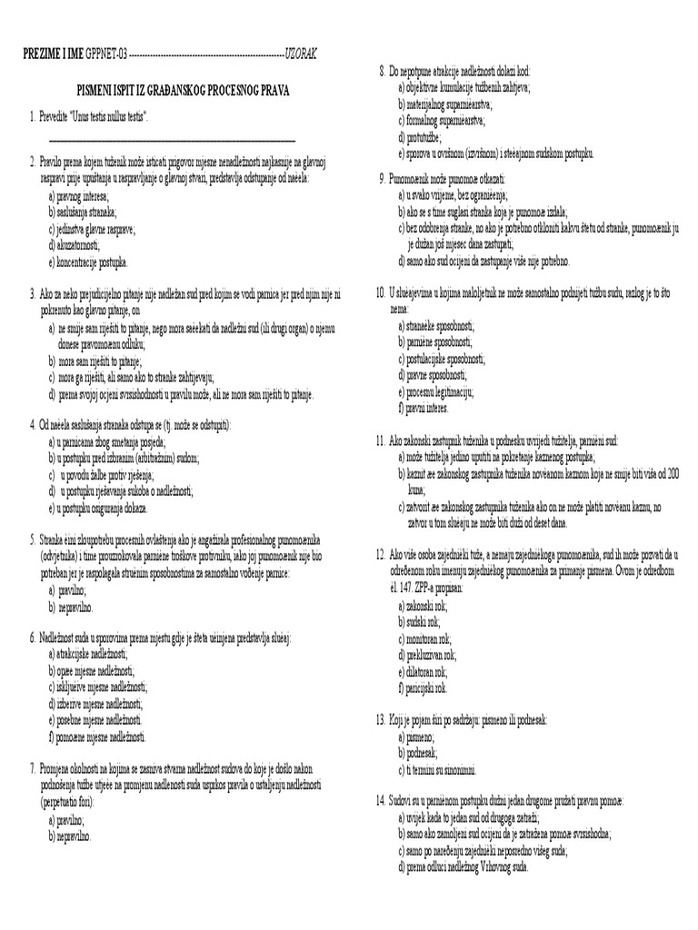 Pitanja Gradjansko Procesno Pravo | PDF
