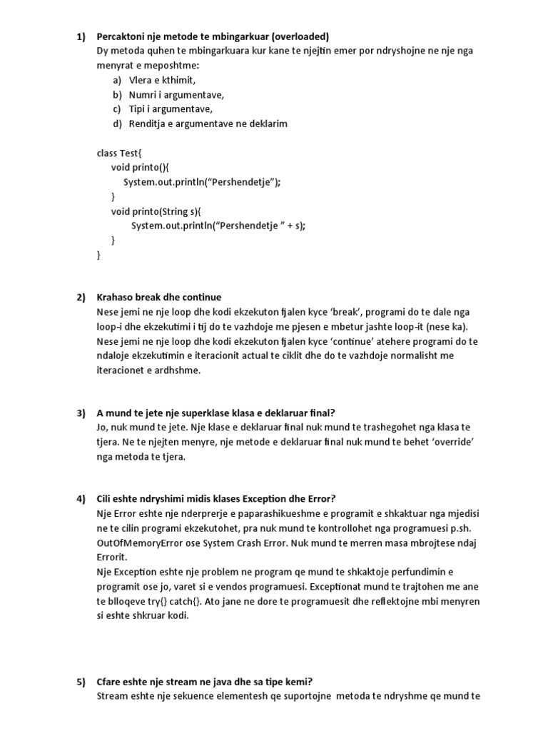 TEORI Java - Te Gjitha Pyetjet | PDF