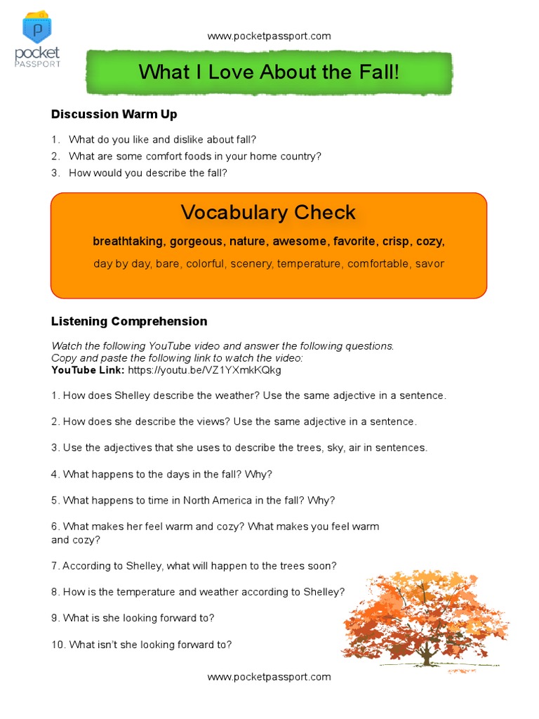 What I Love About The Fall!: Discussion Warm Up | PDF