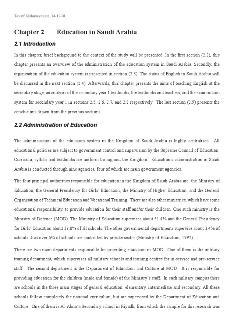 An Overview of the Education System in Saudi Arabia with a Focus on ...