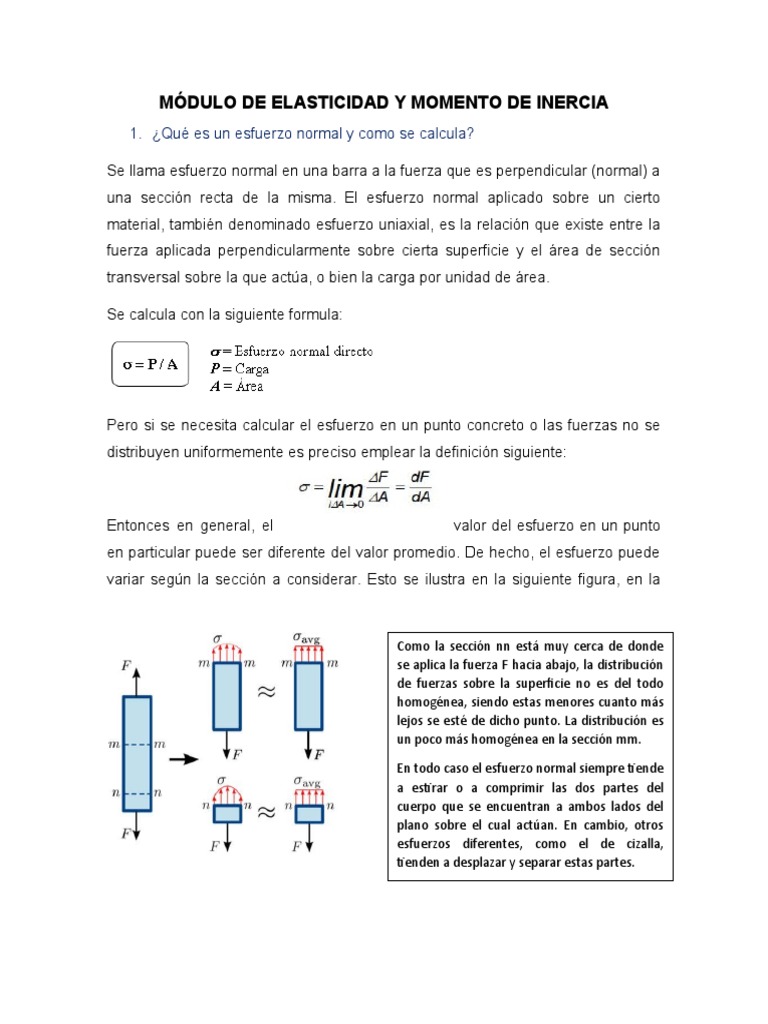 Cálculo de esfuerzos, módulo de elasticidad y momento de inercia en ...