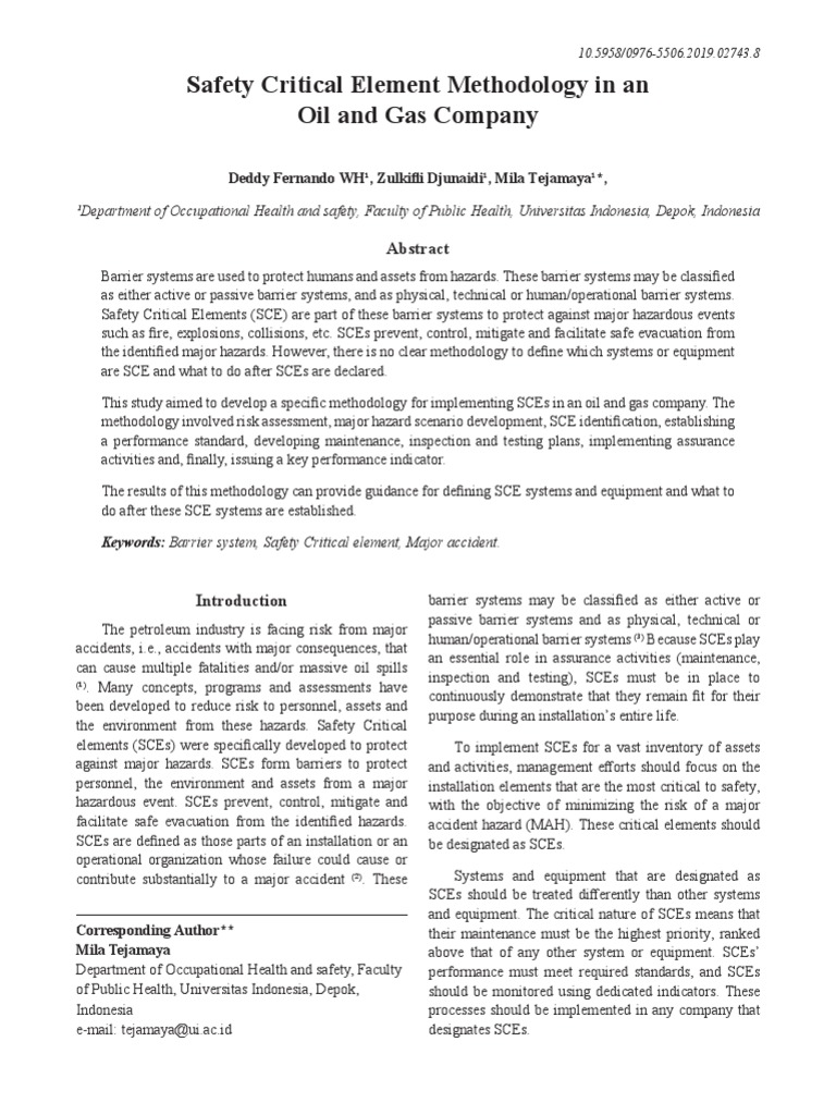 Safety Critical Element Methodology in Oil & Gas | PDF | Risk ...