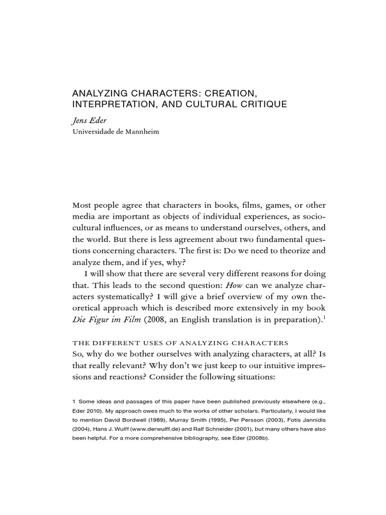 EDER, Jens. Analyzing Characters | PDF | Motivation | Motivational