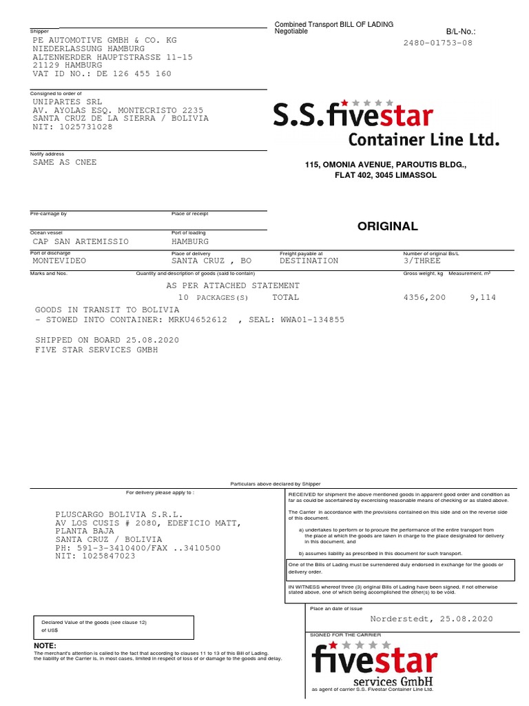 Documento BL | PDF | Cargo | Bill Of Lading