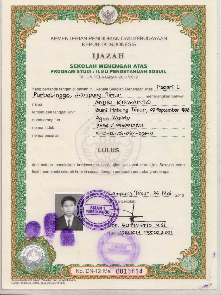 Ijazah Sma PDF | PDF