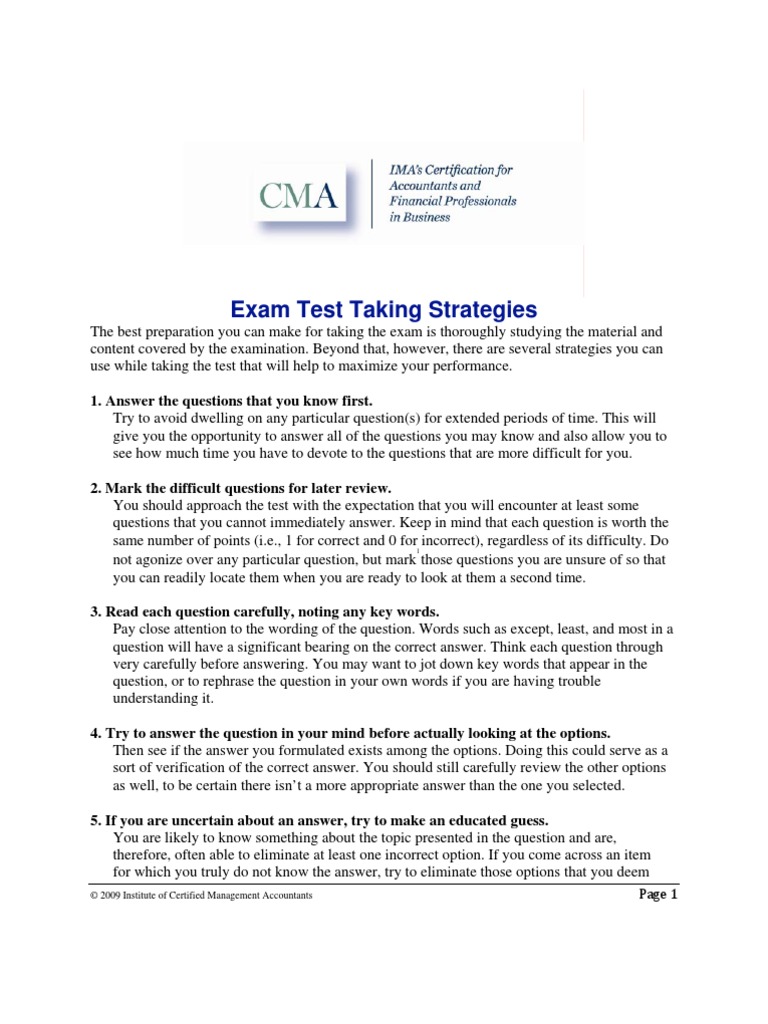 Exam Test Taking Strategies: Page 1 | PDF | Question | Test (Assessment)