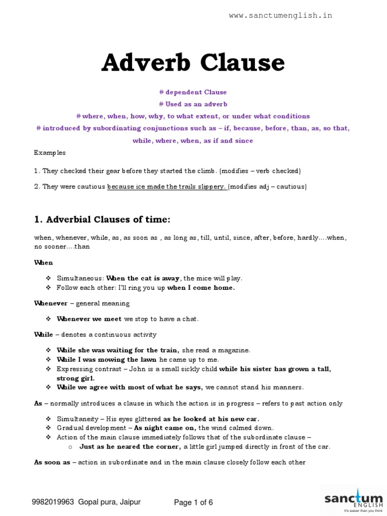 Understanding Adverb Clauses | PDF | Syntactic Relationships | Language Mechanics