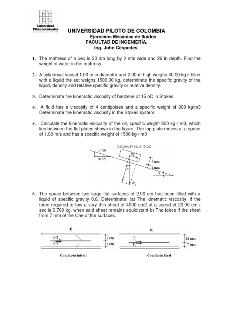 Exercises (1) Fluids Propertiess | PDF | Density | Pressure