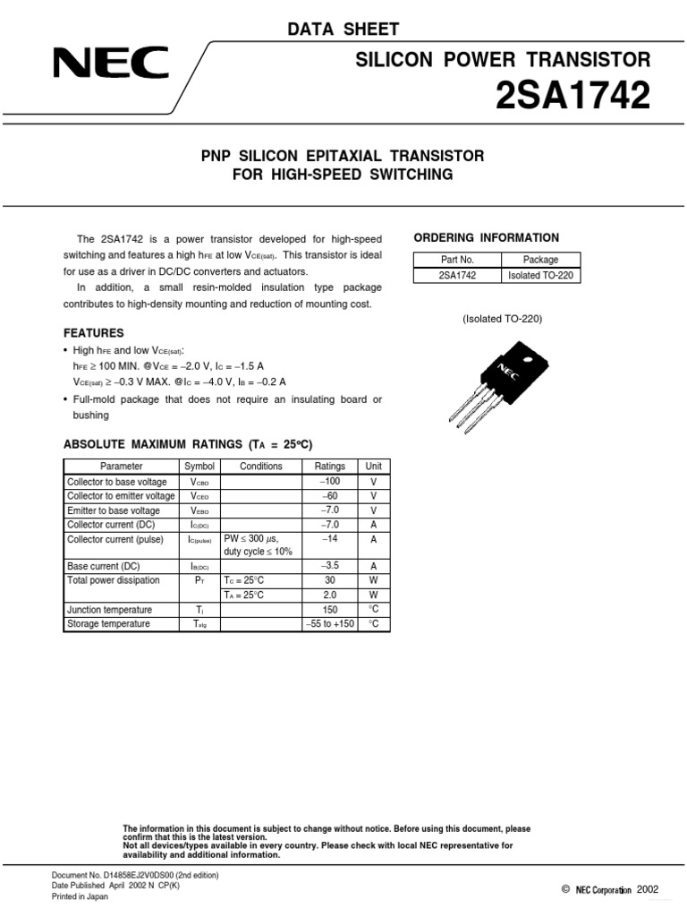 Silicon Power Transistor: Data Sheet | PDF | Bipolar Junction ...