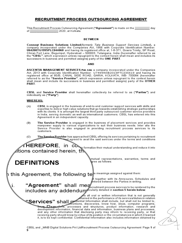 Recruitment Process Outsourcing Agreement - Template PDF | PDF ...
