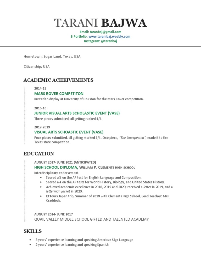 Bajwa Weebly Resume | PDF | Behavior Modification | Learning