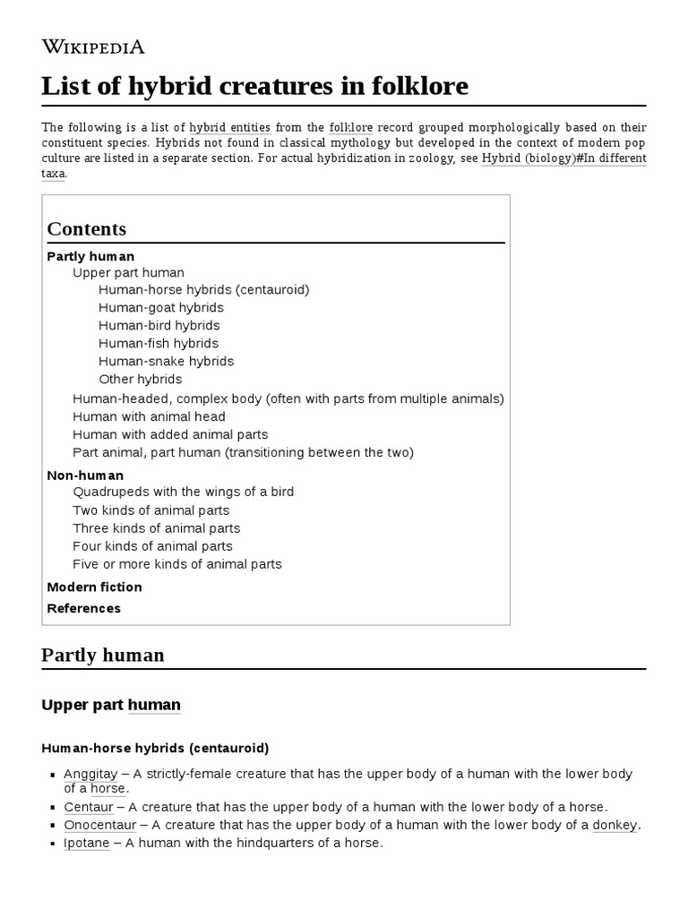 List of Hybrid Creatures in Folklore: Partly Human | PDF | Legendary ...