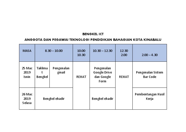 Jadual BENGKEL ICT | PDF