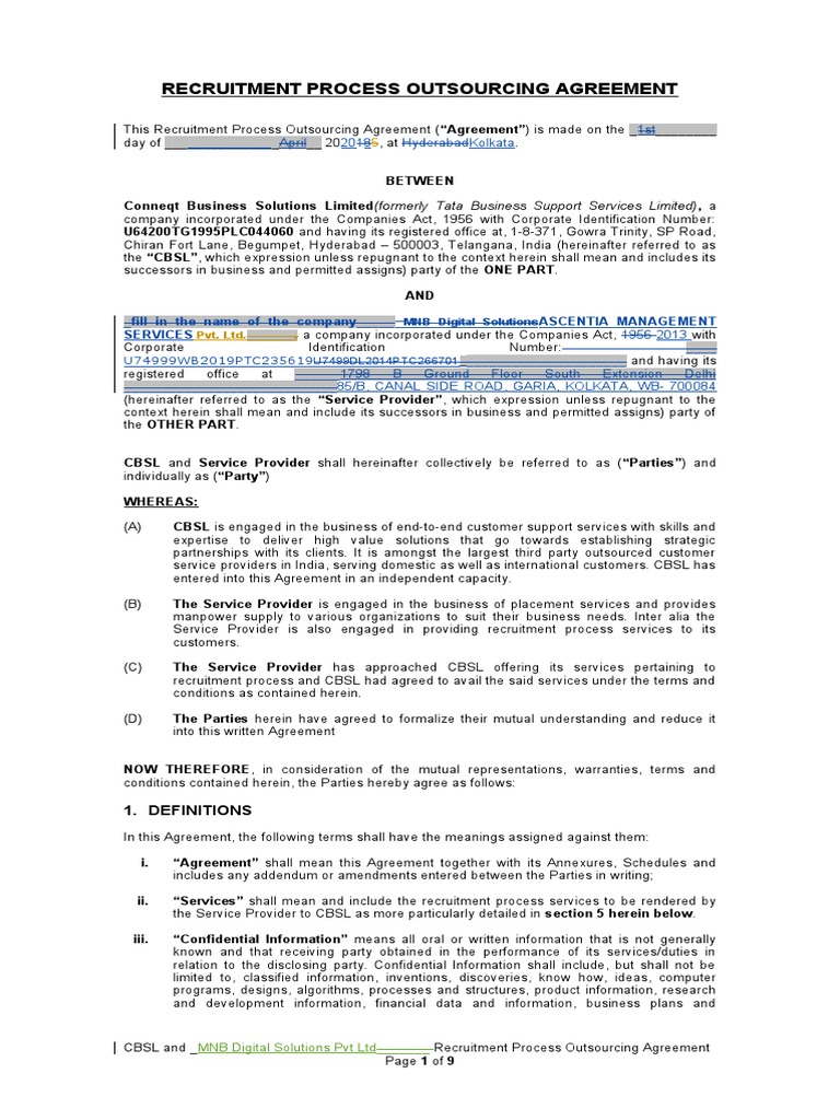 Recruitment Process Outsourcing Agreement - Template | Download Free ...