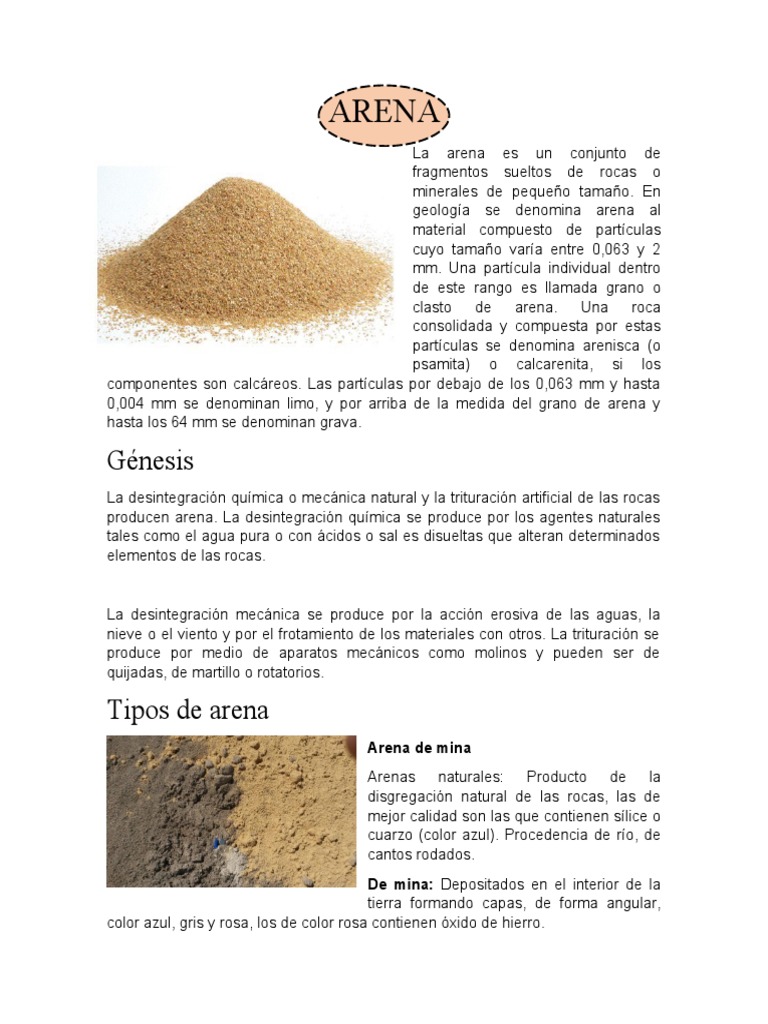 Los tipos y usos de la arena | PDF | Arena | Materiales naturales
