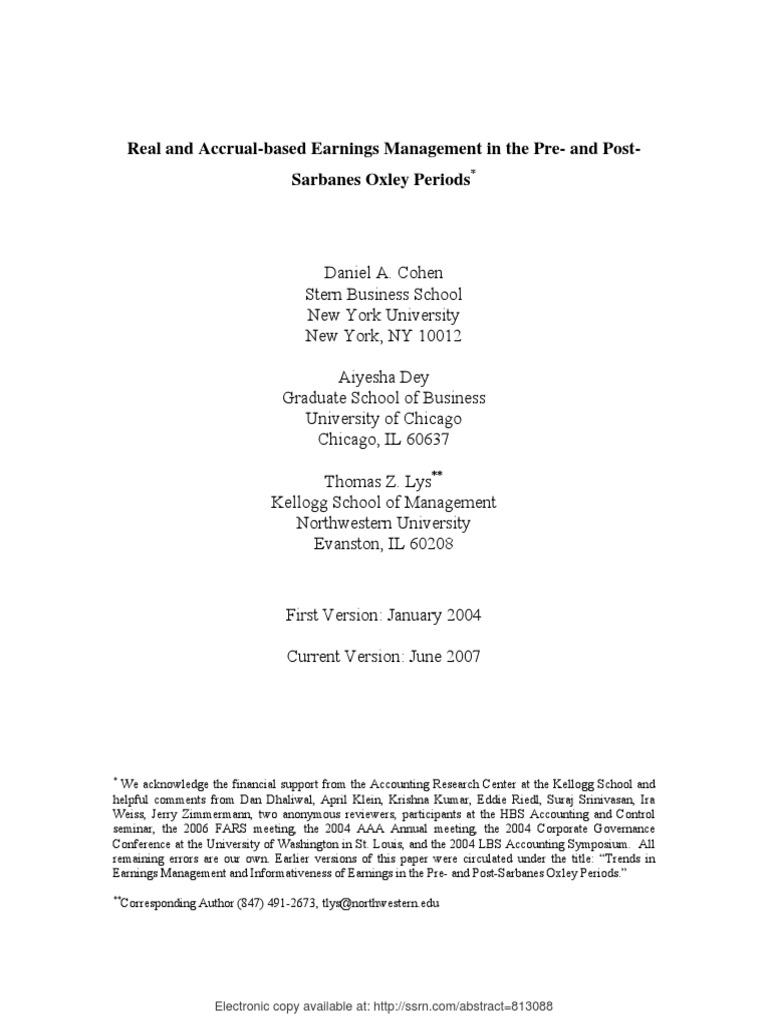 Real and Accrual-Based Earnings Management in The Pre-And Post ...