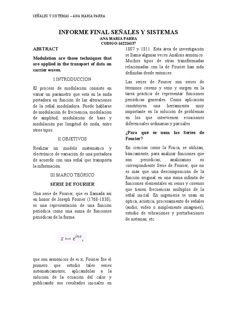 Informe de Señales | PDF | Modulación | Transformada de Fourier