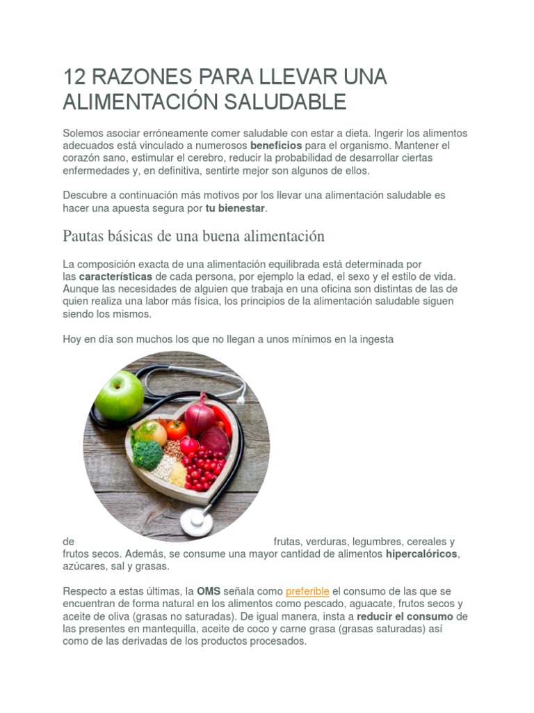 12 Beneficios de una Alimentación Saludable | PDF | Dieta saludable ...