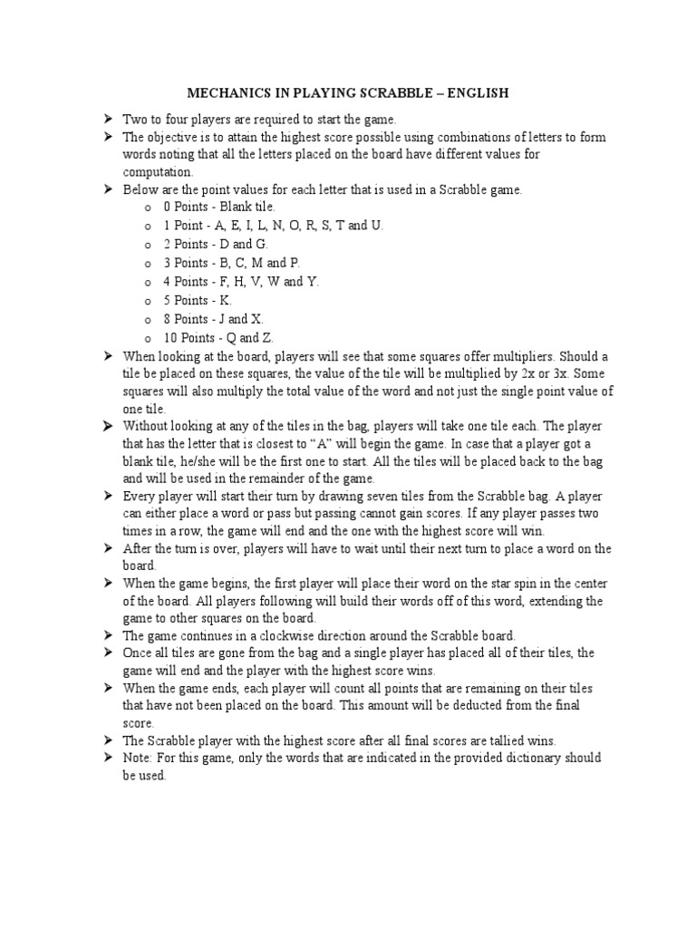 Mechanics in Playing Scrabble - English | PDF | Leisure | Sports