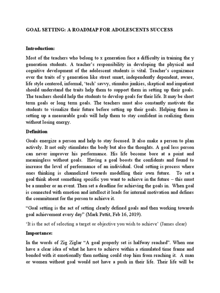 ROADMAP TO SUCCESS: HOW GOAL SETTING EMPOWERS ADOLESCENTS | PDF | Goal ...