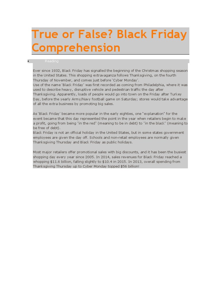 True or False READING COMPREHENSION | PDF