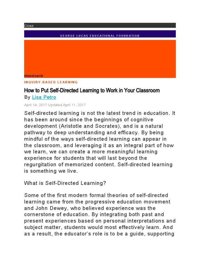 Self-Directed Learning | PDF | Critical Thinking | Project Based Learning