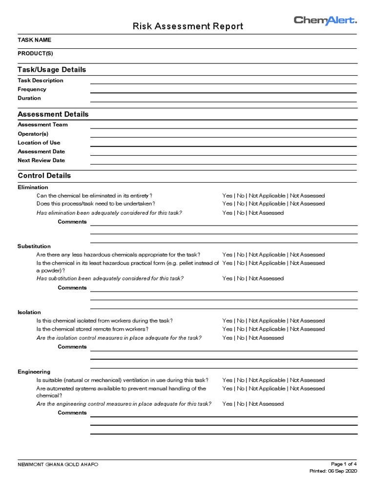 Risk Assessment Report: Task/Usage Details | Download Free PDF ...