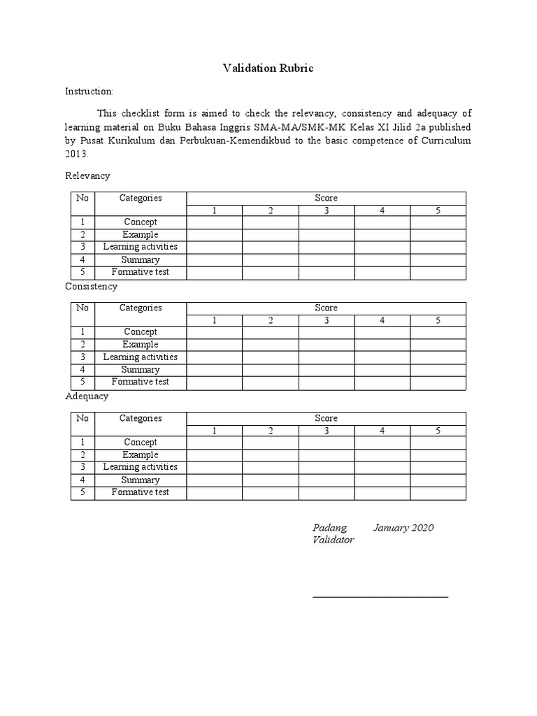 Validation Rubric | PDF