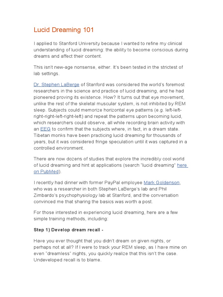 Lucid Dreaming 101: Dr. Stephen Laberge | PDF | Lucid Dream | Dream
