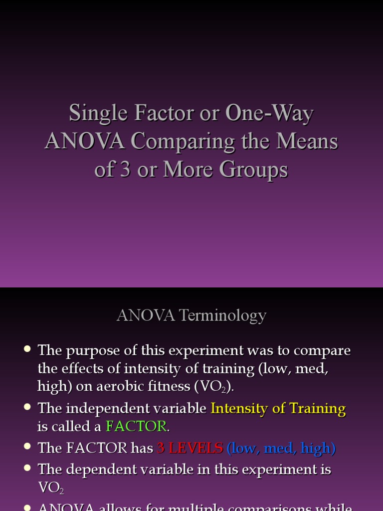 Single Factor or One-Way ANOVA Comparing The Means of 3 or More Groups ...