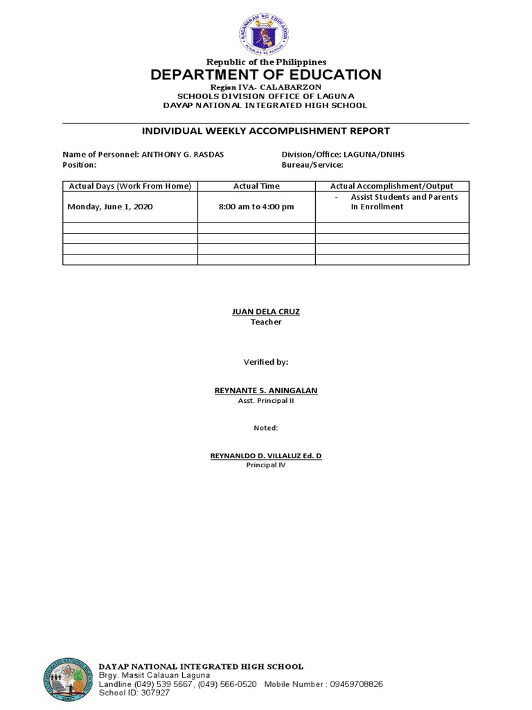 Sample Weekly Accomplishment Report 2 | PDF