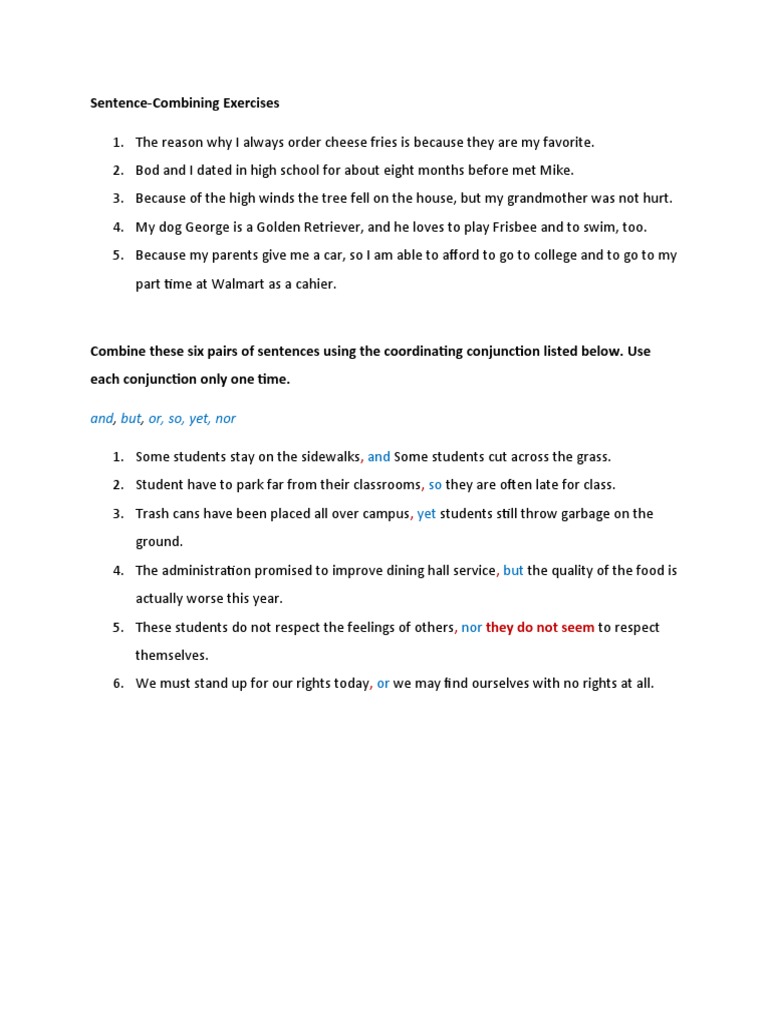 Sentence-Combining Exercises | PDF