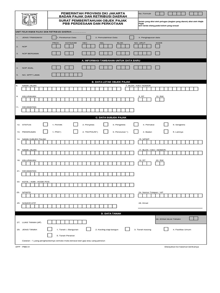 Formulir SPOP PBB DKI Jakarta | PDF