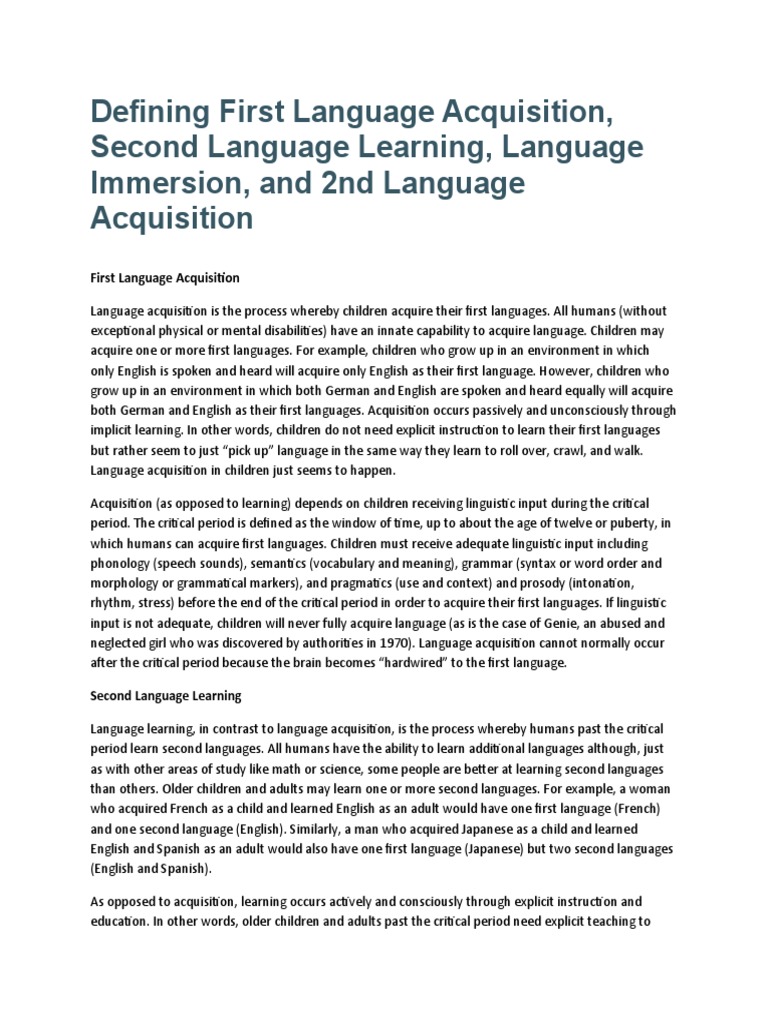 Defining First Language Acquisition | PDF | Second Language | Language ...